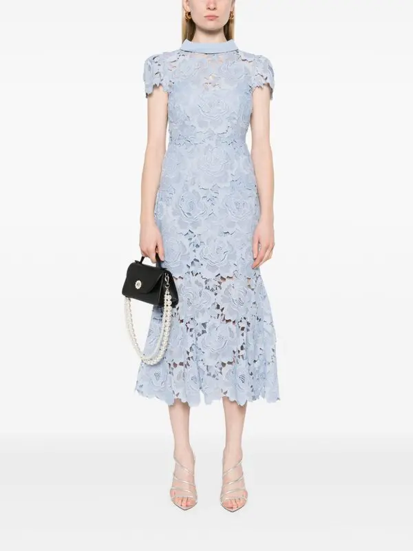 Self-Portrait Contrast-Collar Lace Midi Dress In Blue - 70% Off |  Editorialist
