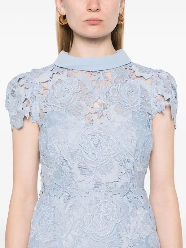 Self-Portrait Contrast-Collar Lace Midi Dress In Blue - 70% Off |  Editorialist