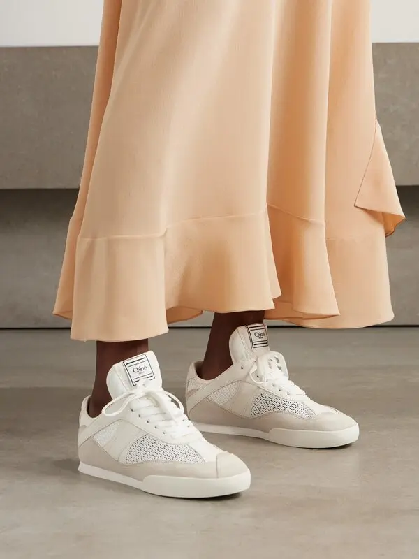 Chloé Kick Suede, Mesh, And Leather Sneakers - Neutrals