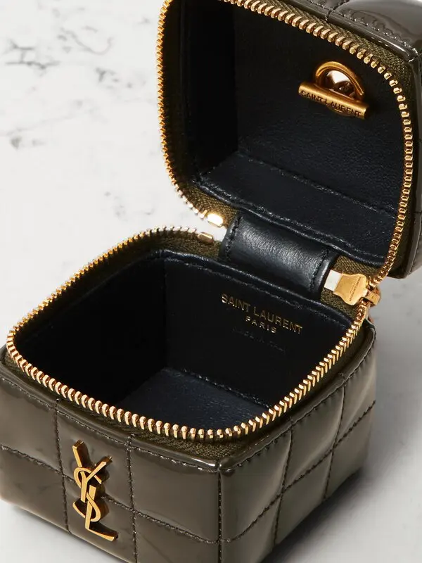 Saint Laurent Cassandre Micro Cube Quilted Patent-Leather Pouch