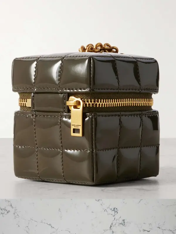 Saint Laurent Cassandre Micro Cube Quilted Patent-Leather Pouch