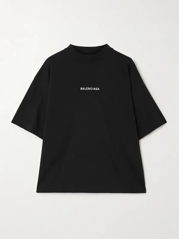 Balenciaga Embroidered Cotton-jersey T-shirt - Black