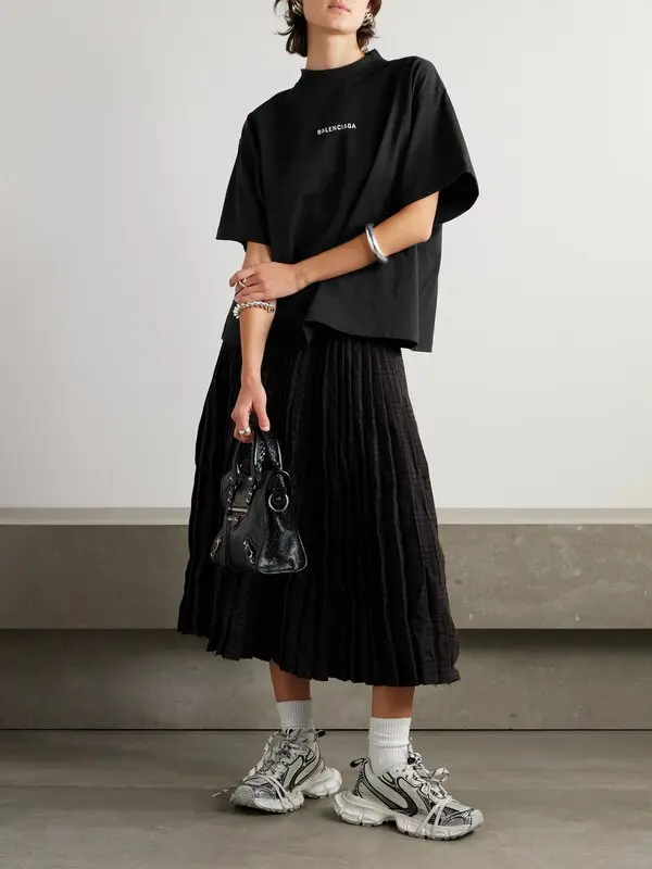 Balenciaga Embroidered Cotton-jersey T-shirt - Black