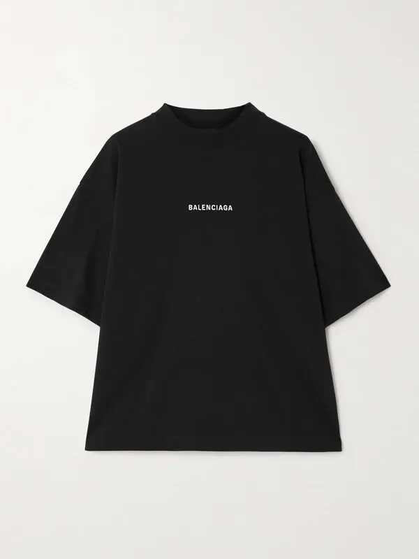 Balenciaga Embroidered Cotton-jersey T-shirt - Black