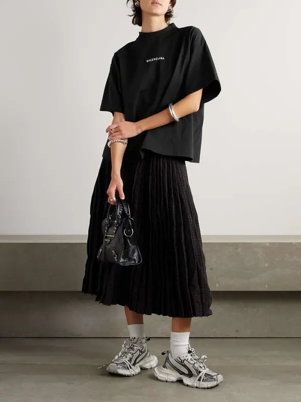 Balenciaga Embroidered Cotton-jersey T-shirt - Black