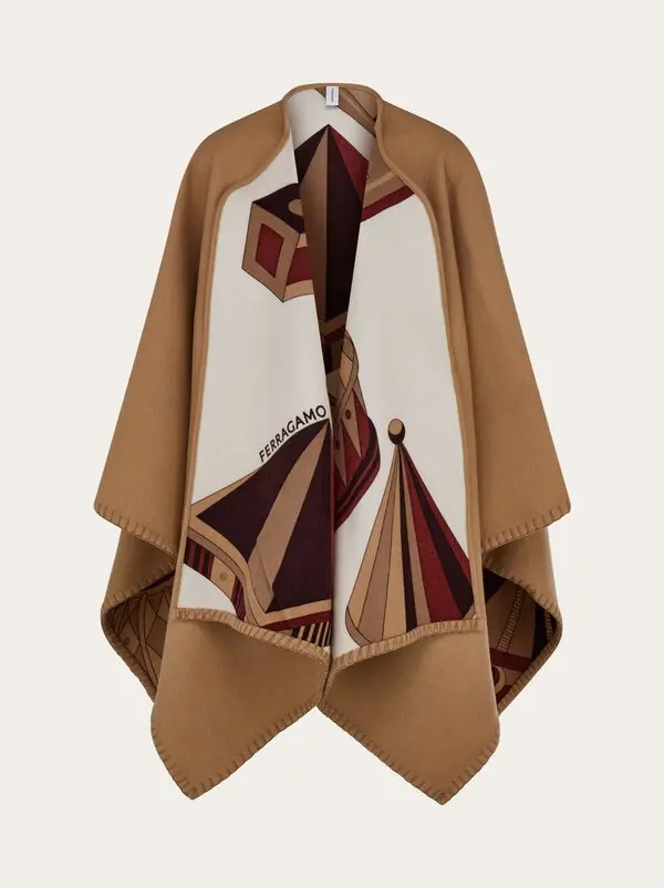 FERRAGAMO Geometrical Renaissance Print Reversible Cape - Beige