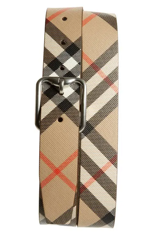 Burberry Check Reversible Belt - Sand/ Military/ Silver