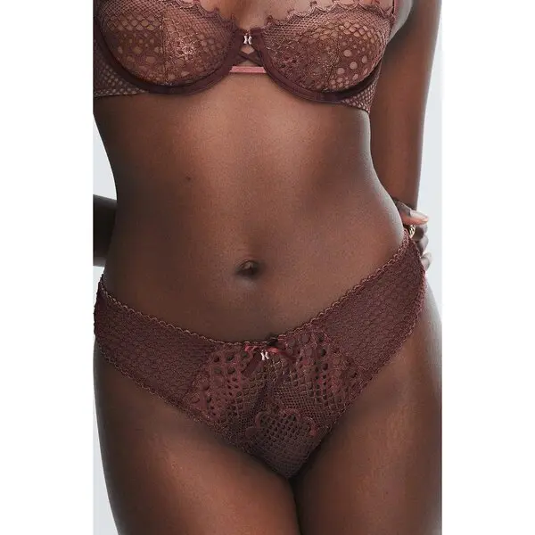 SAVAGE X FENTY Starlet Nights Brazilian Briefs - Rum Wine Brown/ Rose Gold Foil