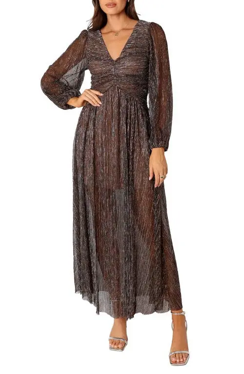 brown ruffle dress long sleeve Women’s Brown Ruffle Midi Dress