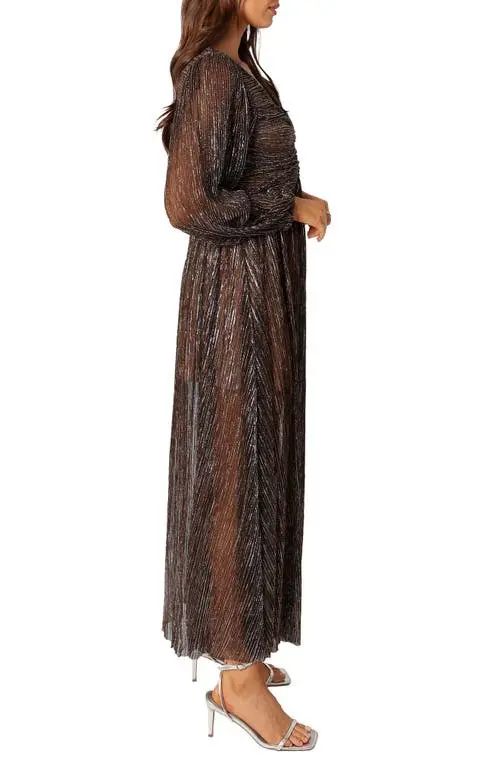 Petal & Pup Lustre Long Sleeve Midi Dress - Bronze | Editorialist