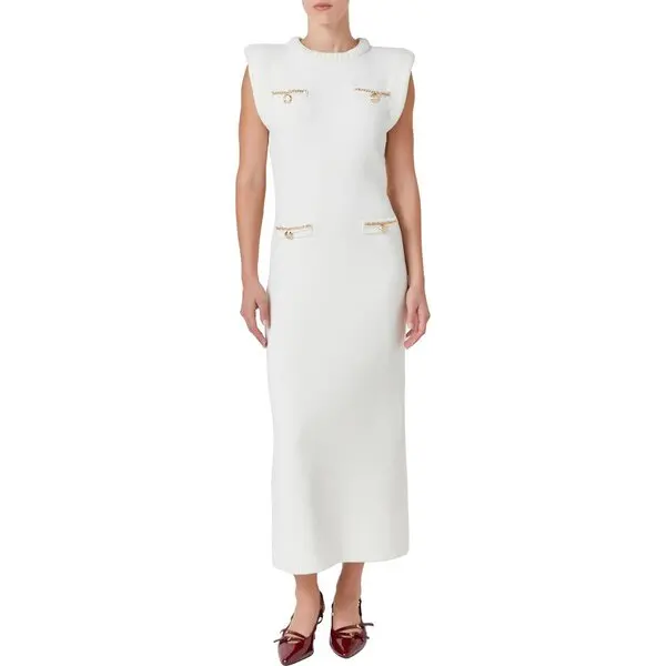 Endless Rose Knit Padded Shoulder Maxi Dress - Cream