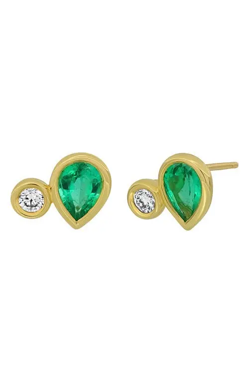 Bony Levy Emerald And Diamond Stud Earrings - 18k Yellow Gold
