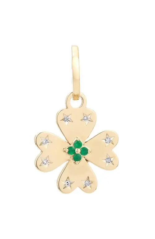 Adina Reyter Emerald & Diamond Clover Charm Pendant - Gold/ Diamond/ Emerald