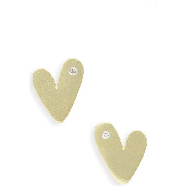 Meira T Diamond Heart Stud Earrings - Yellow