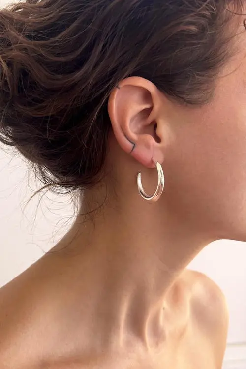 ASTOR & ORION Crescent Hoop Earrings - Silver