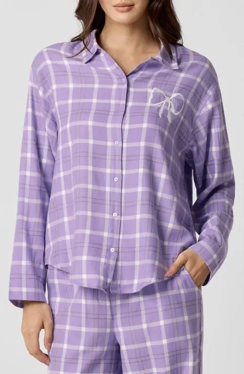 FLORENCE BY MILLS Cozy Flannel Sleep Shirt - Multi Lavendar Plaid