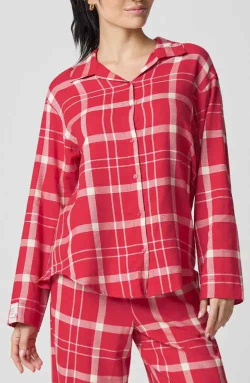 FLORENCE BY MILLS Cozy Flannel Sleep Shirt - Scarlet Ballerina Plaid