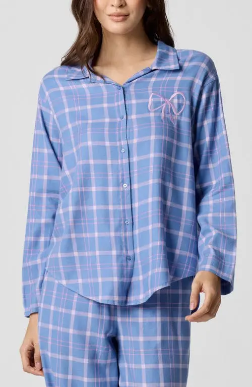 FLORENCE BY MILLS Cozy Flannel Sleep Shirt - Vintage Blue Plaid