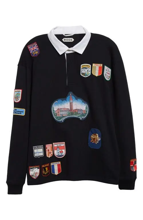 Bode Passport Patch Rugby Shirt In Black - 30% Off | Editorialist