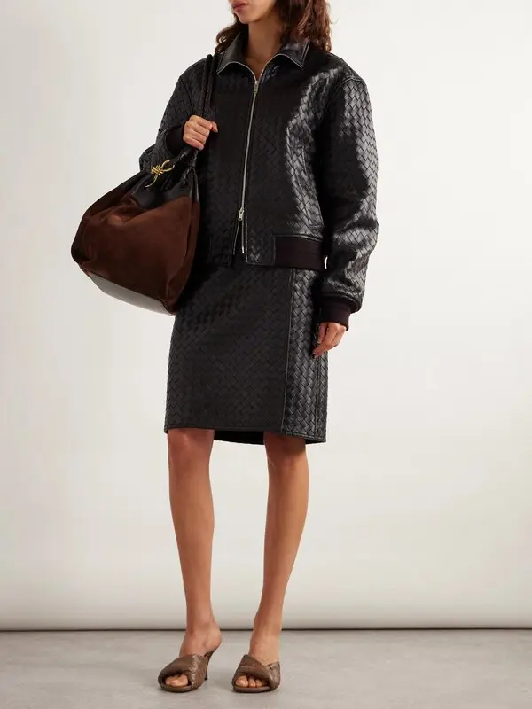 Bottega Veneta Intrecciato Leather Bomber Jacket - Brown