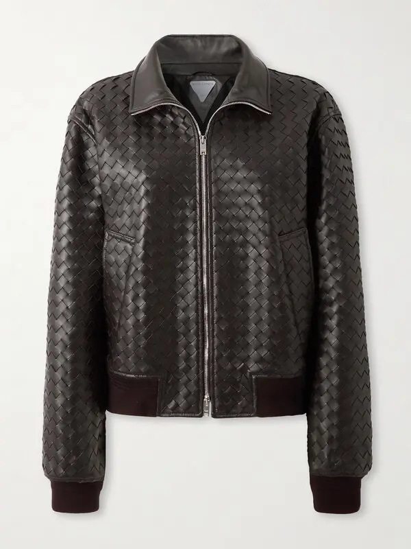 Bottega Veneta Intrecciato Leather Bomber Jacket - Brown