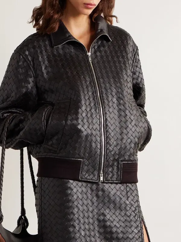 Bottega Veneta Intrecciato Leather Bomber Jacket - Brown