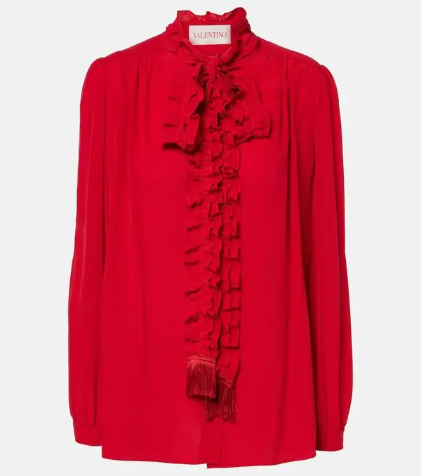 Valentino Garavani Ruffled Silk Crepe De Chine Blouse - Red