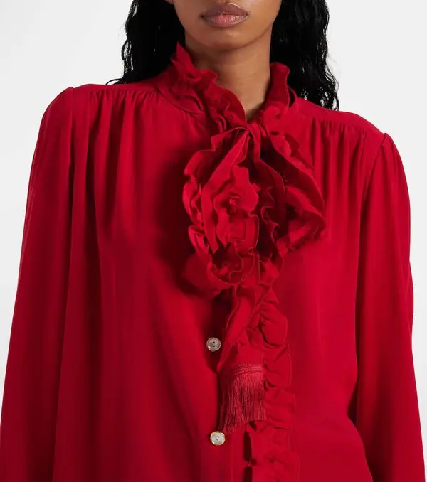 Valentino Garavani Ruffled Silk Crepe De Chine Blouse - Red