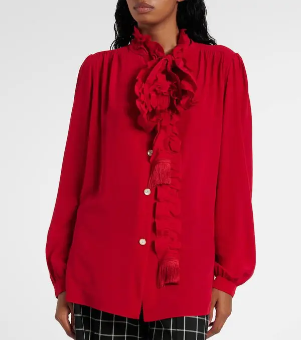 Valentino Garavani Ruffled Silk Crepe De Chine Blouse - Red