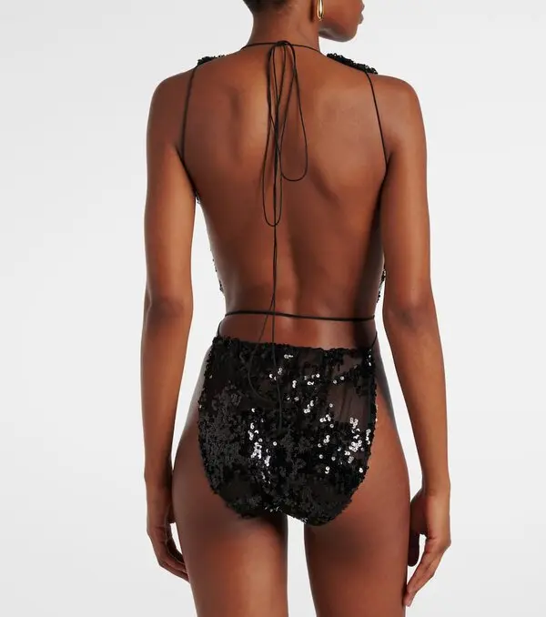 Victoria Beckham Sequined Halterneck Tulle Bodysuit
