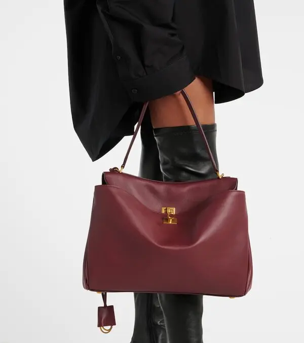 Balenciaga Rodeo Medium Leather Tote - Burgundy