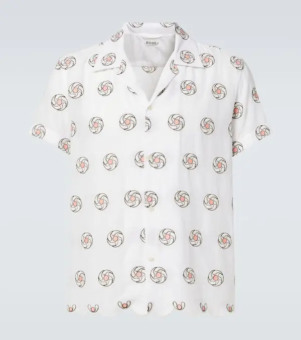 BODE Floral Aperture Scalloped Cotton Shirt