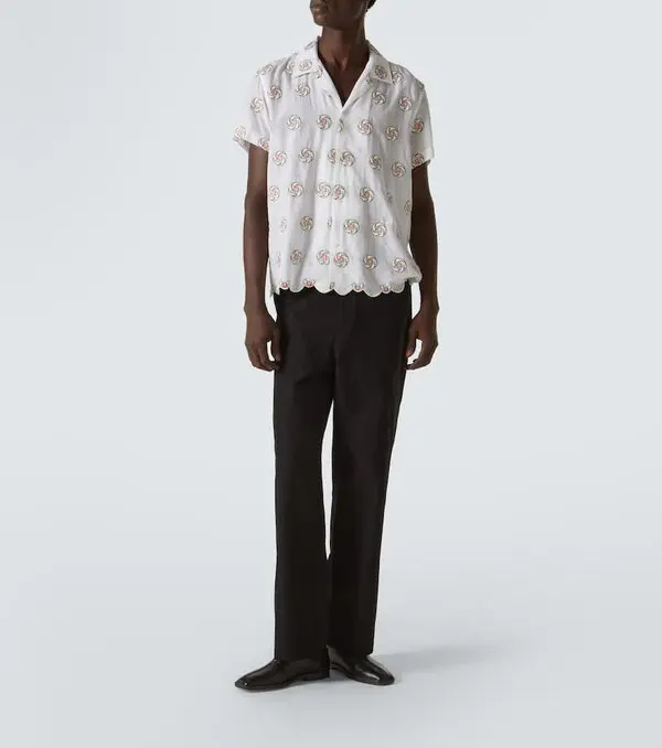 BODE Floral Aperture Scalloped Cotton Shirt
