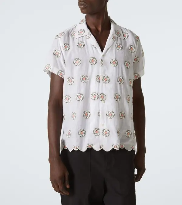 BODE Floral Aperture Scalloped Cotton Shirt