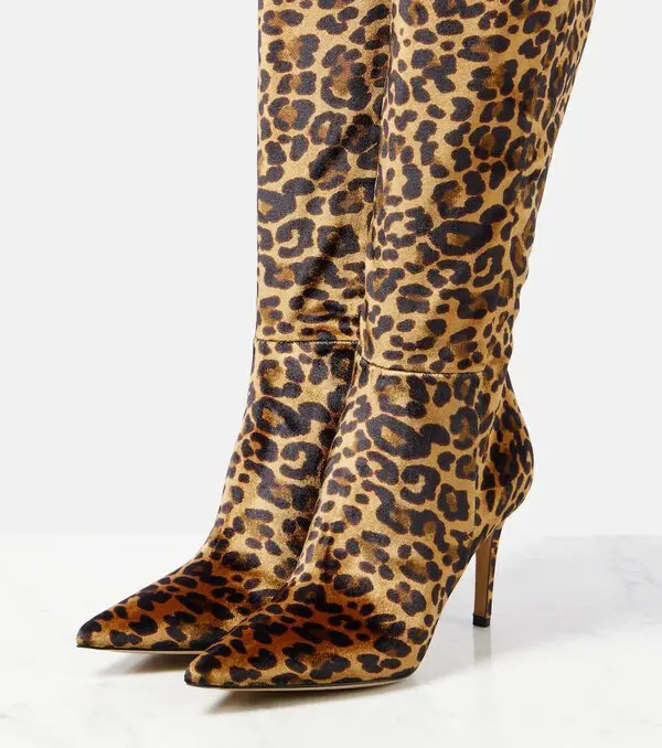 GIANVITO ROSSI 85 Leopard-print Velvet Knee-high Boots
