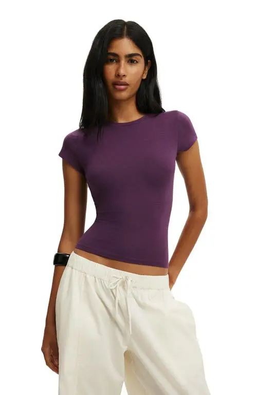 COTTON ON All Day Crew Tee - Plum Pulse