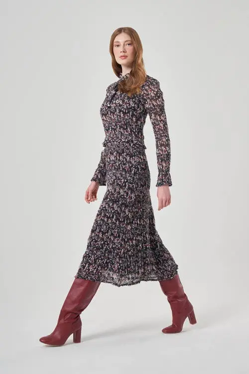 MIZALLE Patterned Crochet Midi Dress