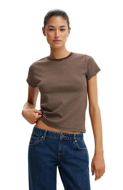 COTTON ON 90s Baby Tee - Briana Stripe Washed Mocha