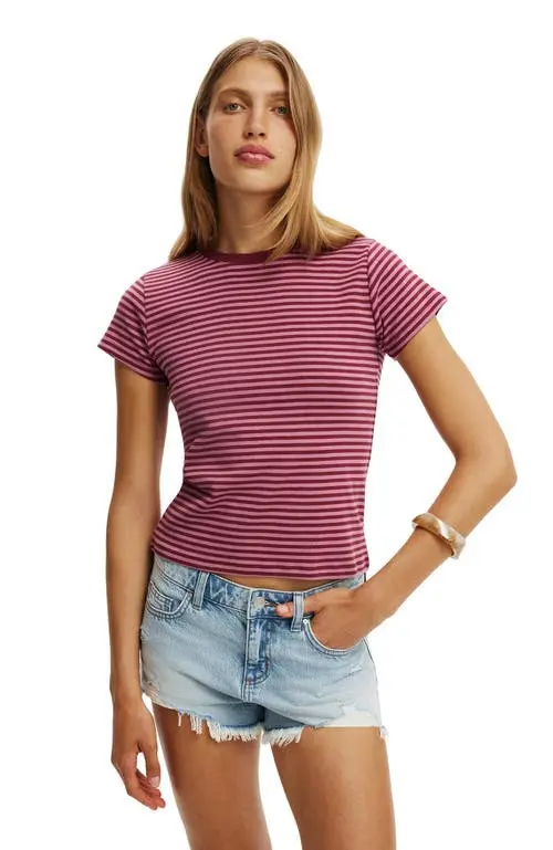 COTTON ON 90s Baby Tee - Madi Stripe Pink Berry