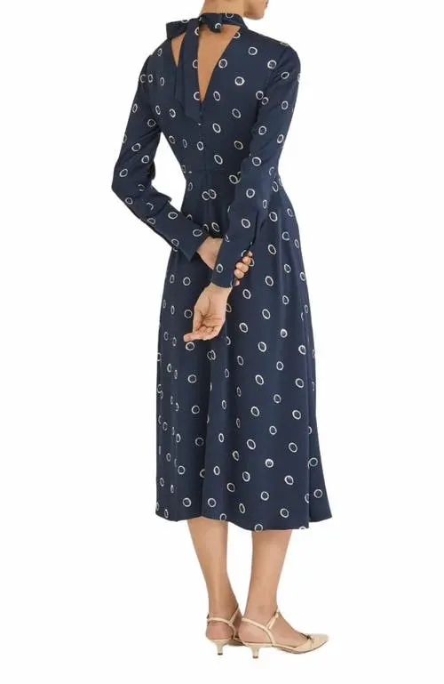 Rebecca Taylor Hazy Dot Printed Tie Neck Dress