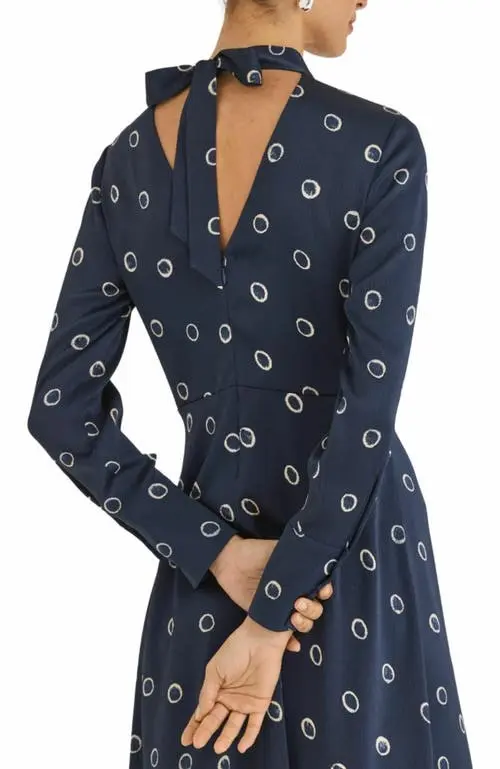 Rebecca Taylor Hazy Dot Printed Tie Neck Dress