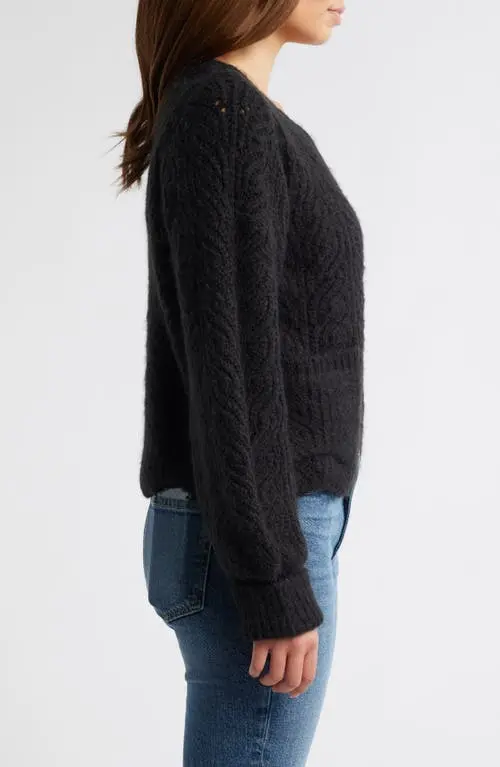 Wit & Wisdom Blouson Sleeve Cable Knit Cardigan - Black