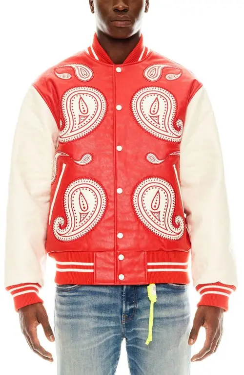 CULT OF INDIVIDUALITY Paisley Appliqué Varsity Jacket - Red