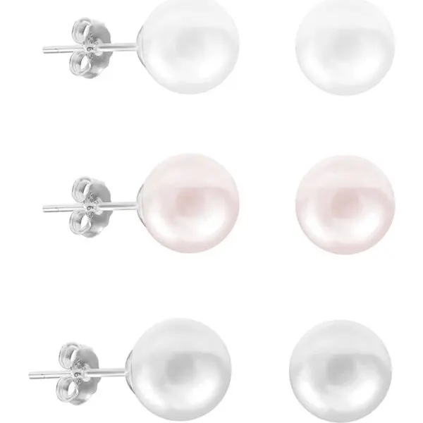 DONATELLO GIAN Pearl Stud Earrings 3 Pack - Silver