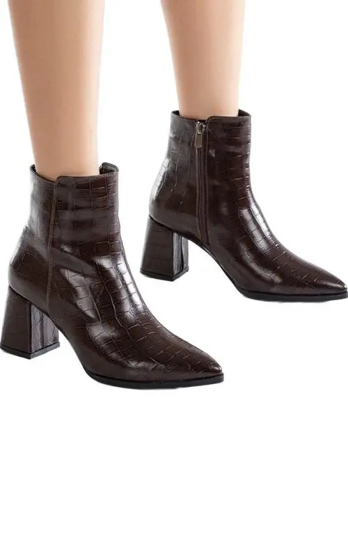 FOREVER & ALWAYS SHOES Lilith Croco Ankle Boots - Dark Brown Croco