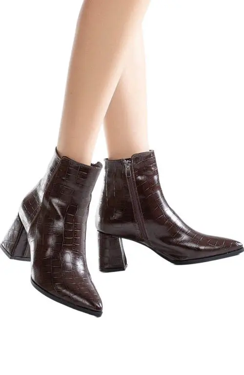 FOREVER & ALWAYS SHOES Lilith Croco Ankle Boots - Dark Brown Croco