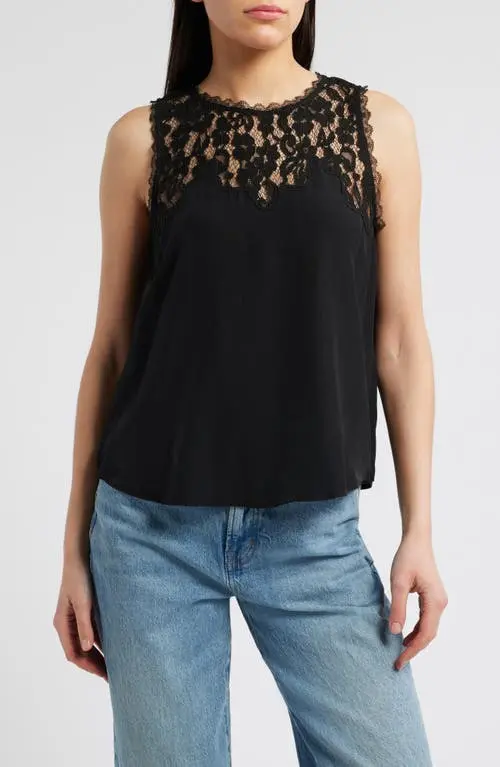 Wit & Wisdom Lace Yoke Tank - Black