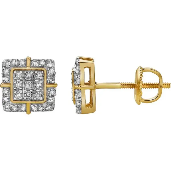 LUVMYJEWELRY 0.15 Ctw Diamond Cluster Stud Earrings - 10k Yellow Gold