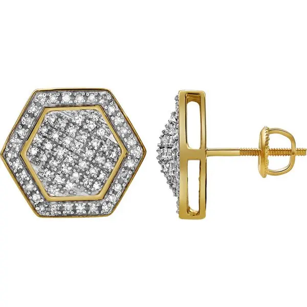 LUVMYJEWELRY Diamond Stud Earrings - 10k Yellow Gold