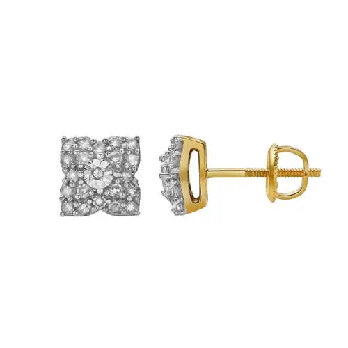 LUVMYJEWELRY 0.26 Ctw Diamond Cluster Earrings - 10k Yellow Gold